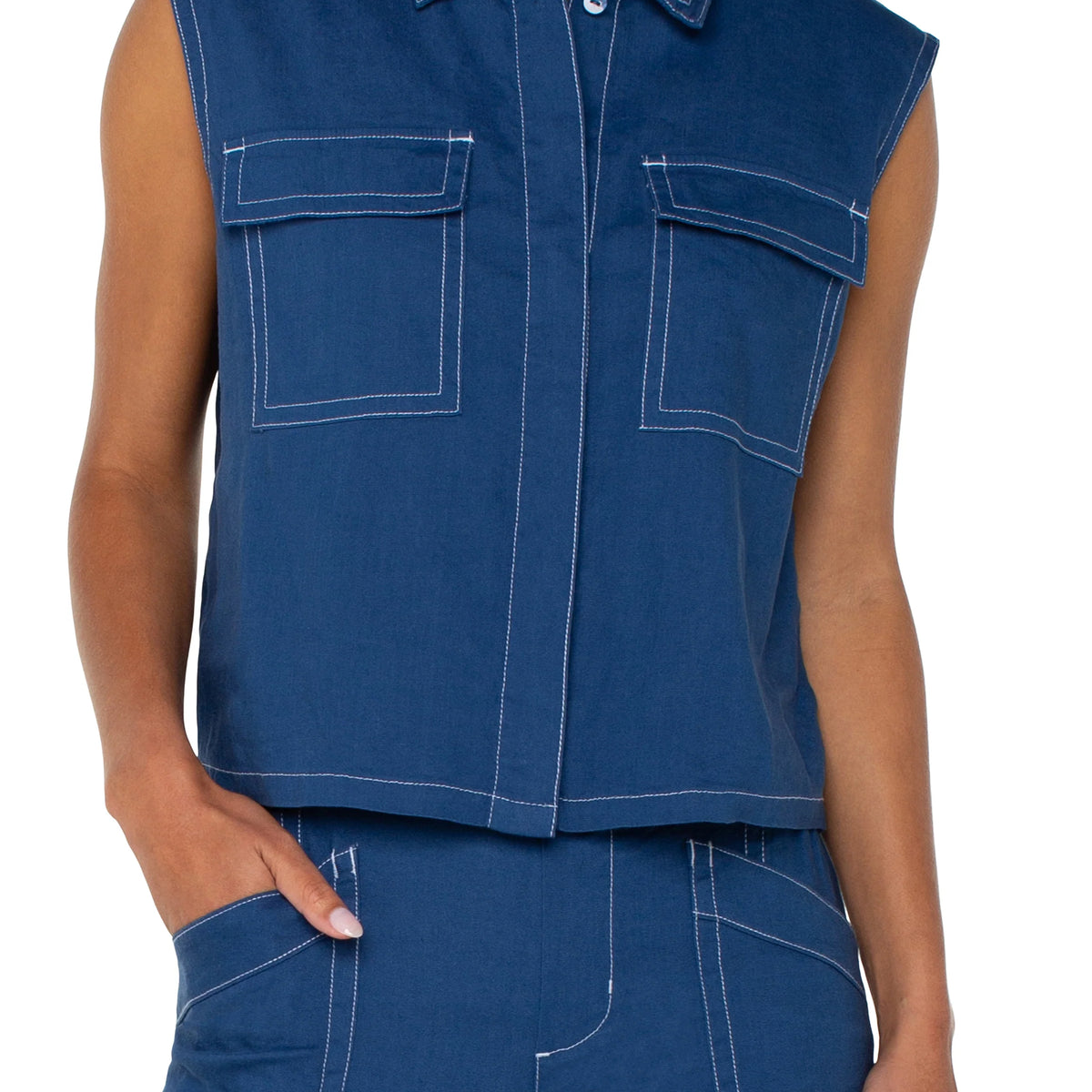 Liverpool Goddess Blue Sleeveless Cargo Shirt – Hazel's Haven - Fort Smith