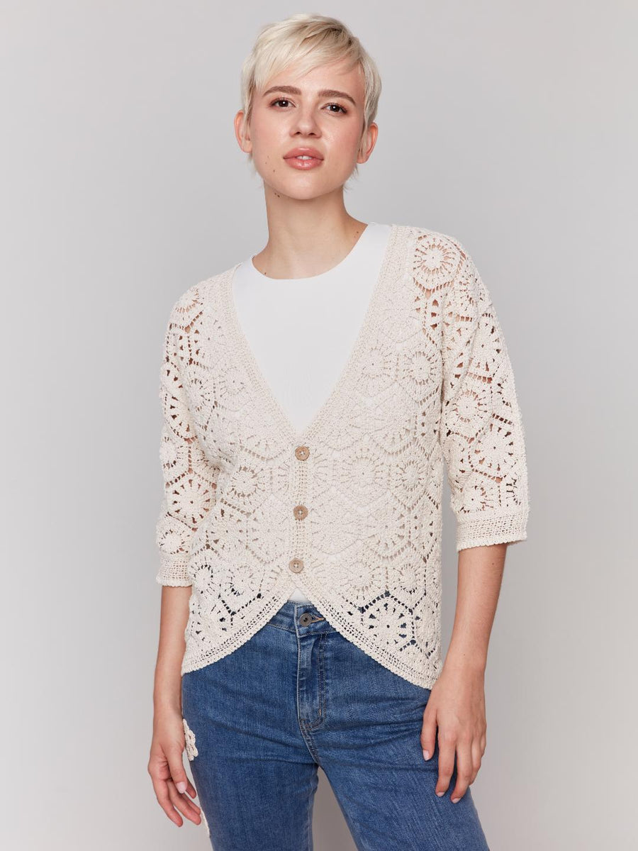 3/4 Sleeve Rounded Hem Crochet Cardigan – Hazel's Haven - Fort Smith
