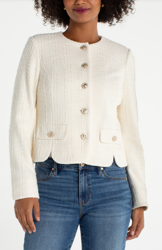 Liverpool Bouclé Collarless Blazer – Hazel's Haven - Fort Smith