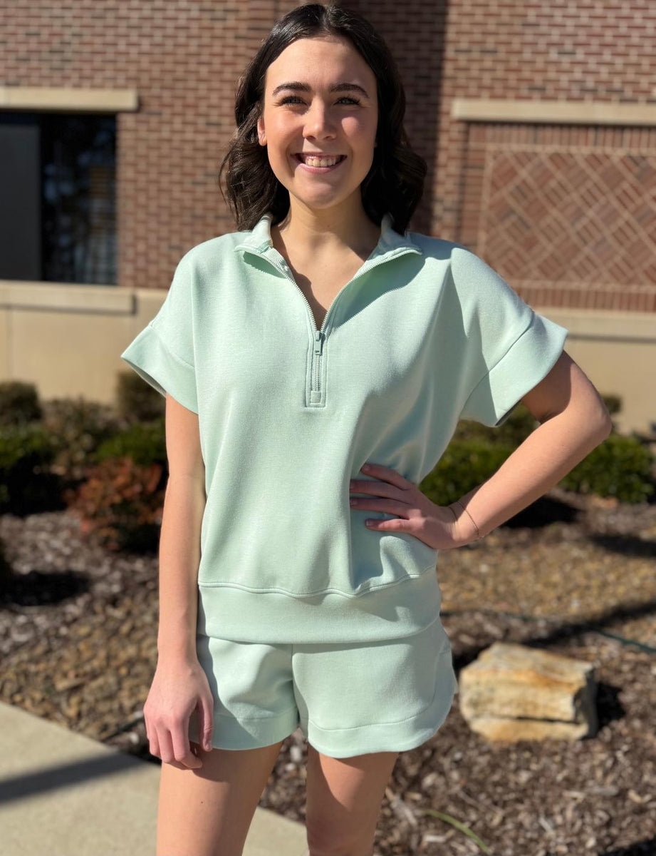 Scuba Quarter Zip Short Sleeve Top Mint – Hazel's Haven - Fort Smith