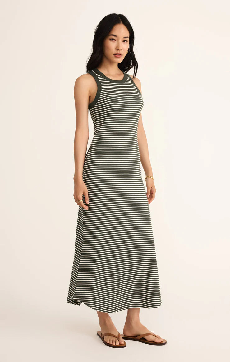 Goodwin Stripe Midi Dress Dark Agave – Hazel's Haven - Fort Smith